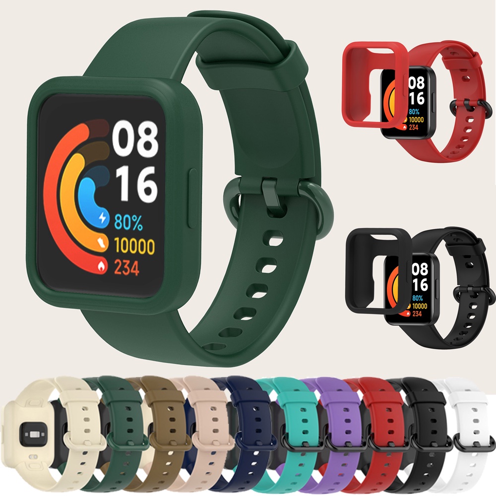 For Xiaomi Redmi Watch 2 lite Solid Color Silicone Strap + Protective ...