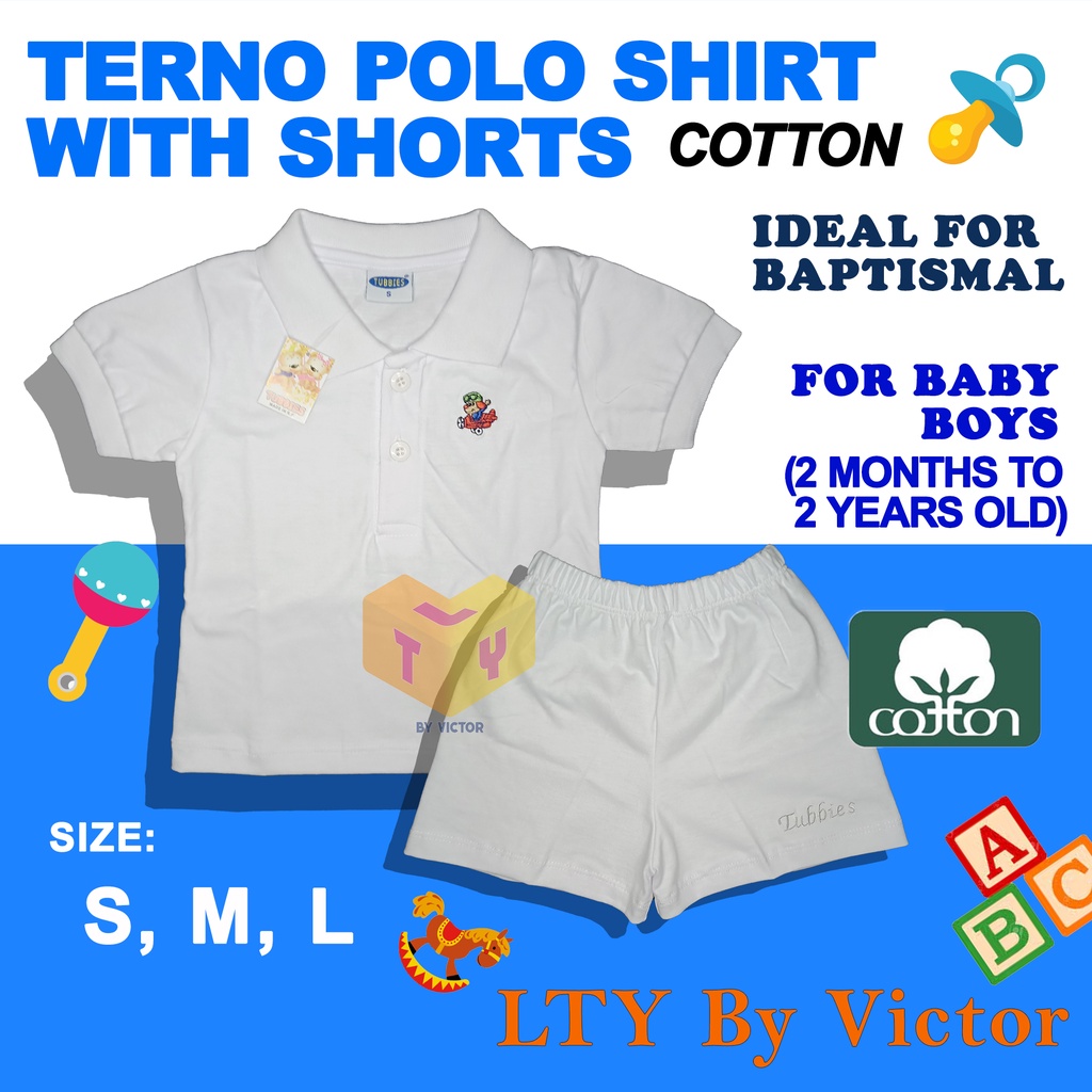 TUBBIES Baptismal Polo Shirt w/ Shorts Cotton for Baby Boys Set Infant ...