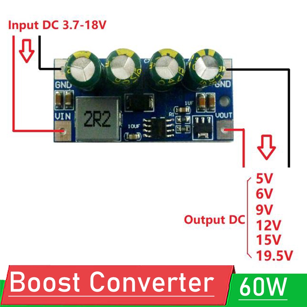 60W DC-DC Boost Converter module 3.7V-18V to 5V 6V 9V 12V 15V 19.5V ...
