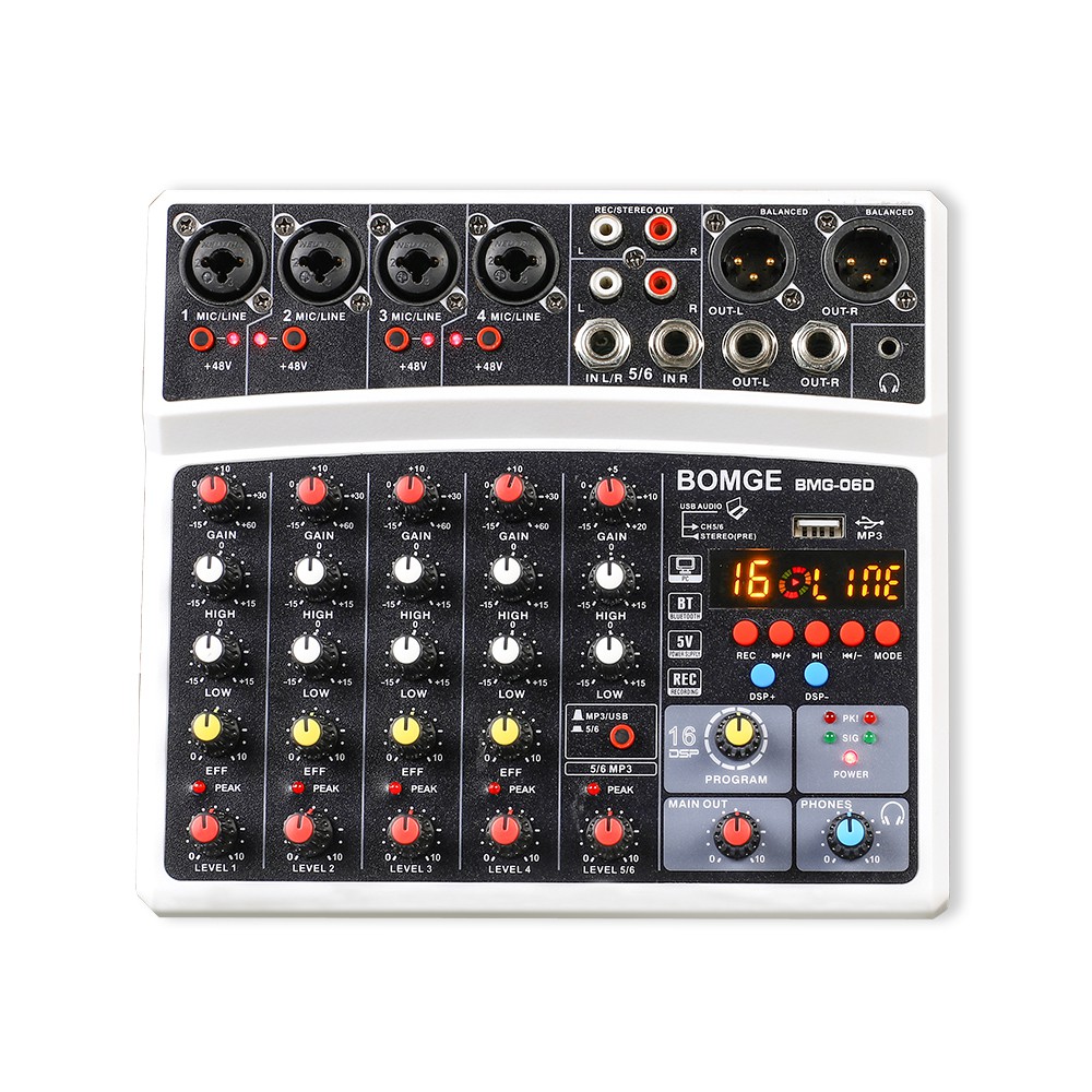 BOMGE 4 channel dj audio sound mixer with MP3 USB Bluetooth, stereo record,48V phantom power,5V ...