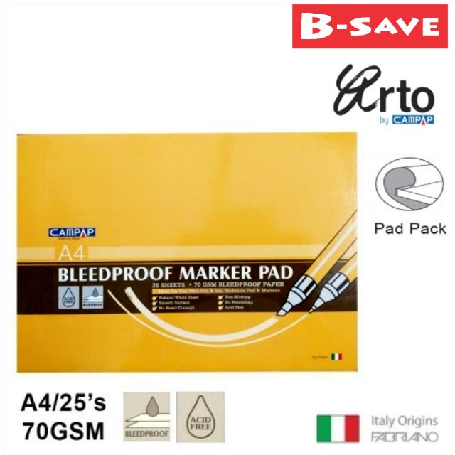 Campap Arto Bleedproof Marker Pad A4 /A3 70gsm 25 Sheets Drawing Paper ...