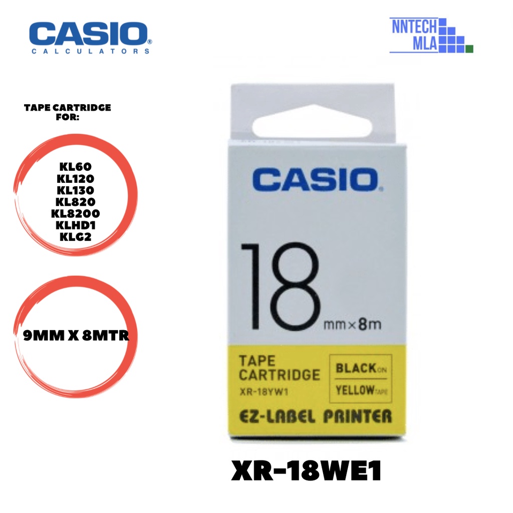 Casio Xr18yw1 Label Printer Cartridge In Black Ink Over Yellow Tape ...