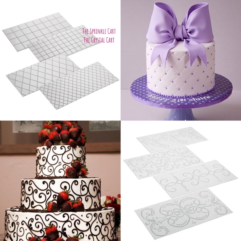 4pcs set Fondant Texture Mat Imprint Lattice Impression Stencil Border ...