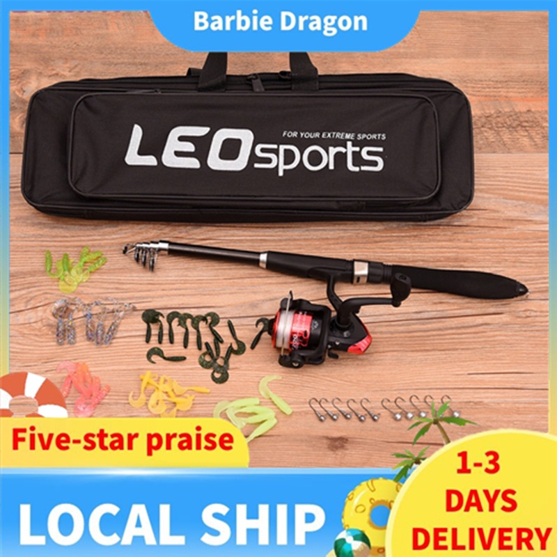 LEO Telescopic Sea Fishing Rod Combo Spinning Reel Fishhooks Soft Lure ...