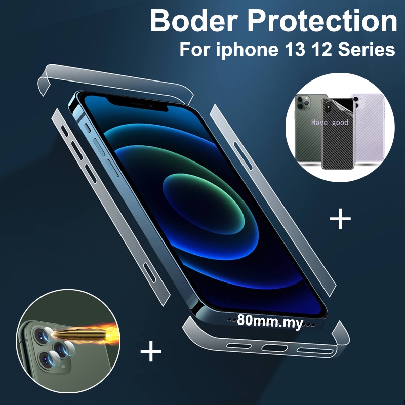3in1 Back + Frame Border Carbon Fiber Phone Film For iPhone 13 12 Pro ...