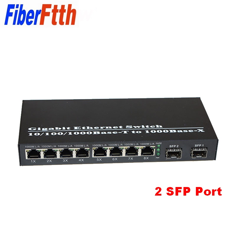 Fiber Optical Switch 8 RJ45 2 SFP Fiber Port UTP Media Converter Gigabit Ethernet Switch10/100 ...