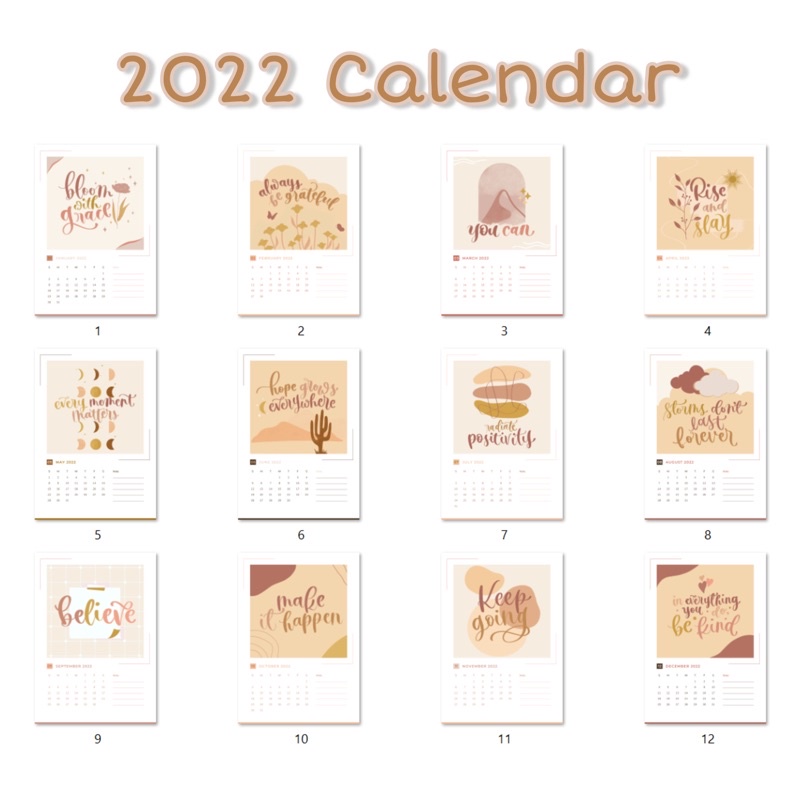 A4 2022 Wall Calendar, Monthly Calendar, Lettering Wall Calendar ...