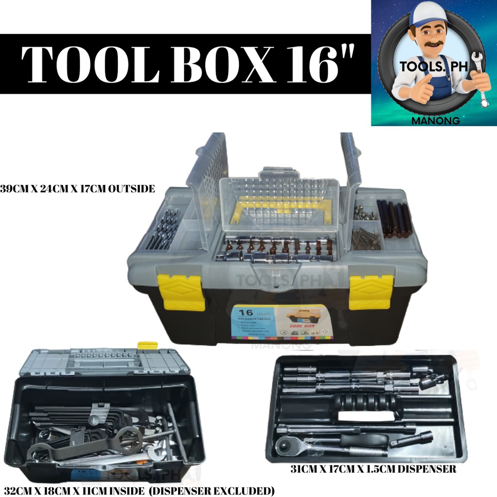 Jrshopeeph Tool Box 16" Hard Case Supple Plastic 15Kg Capacity | Shopee ...