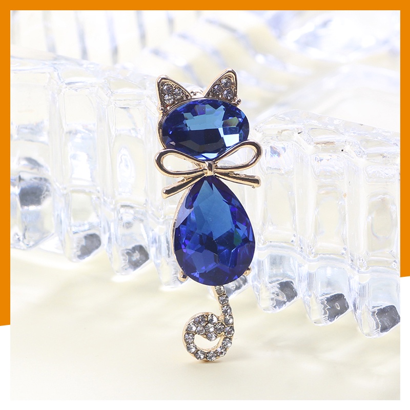 Exquisite Dark Blue Crystal Cat Brooch Cute Kitten Brooch Female ...