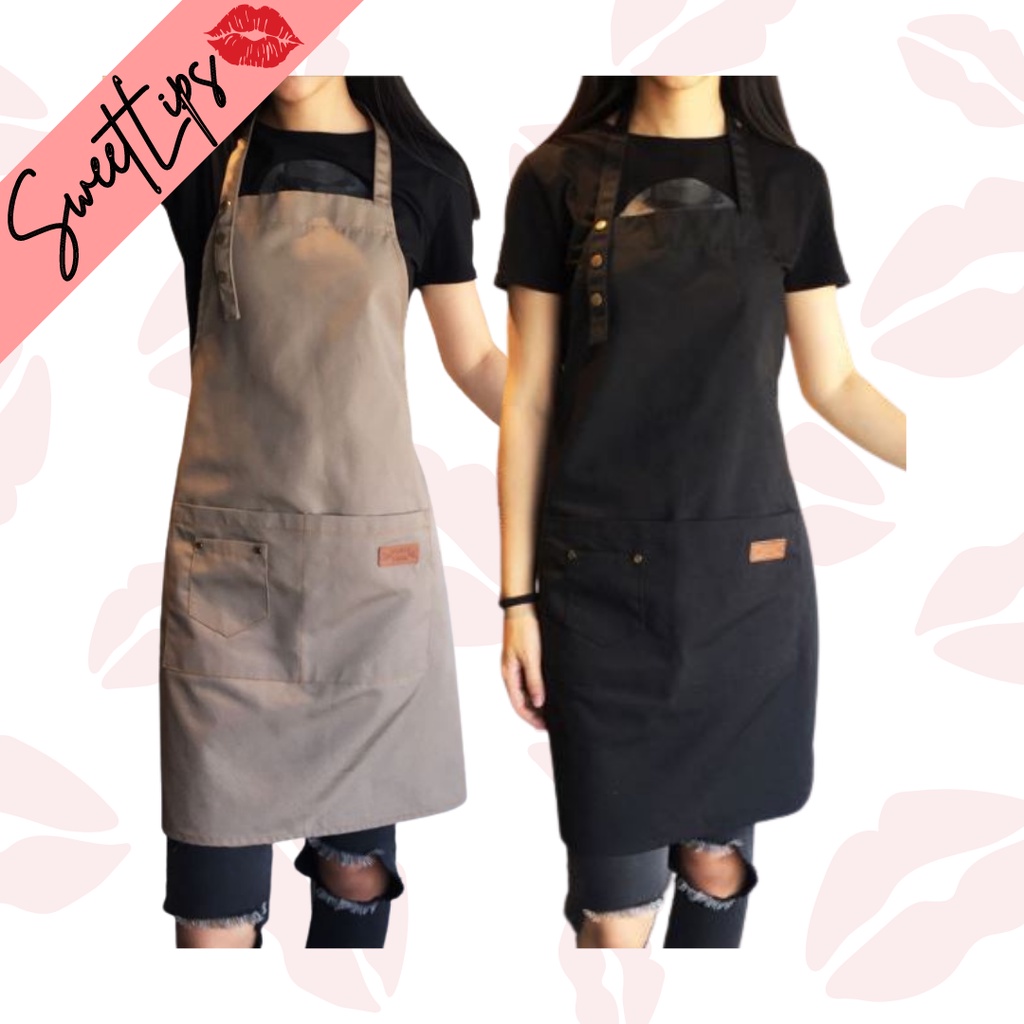 Adjustable Apron Neck Strap Washable Canvas Apron Unisex with Pockets ...