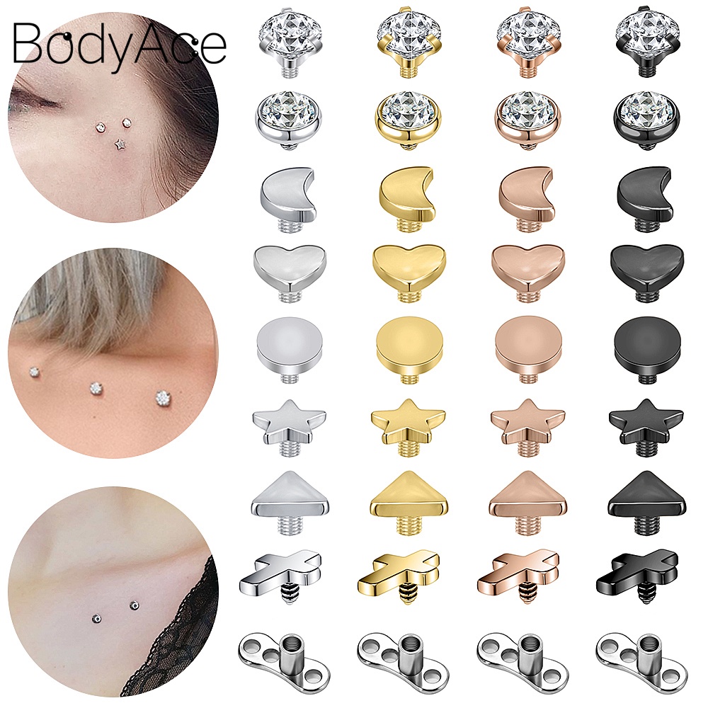 Bodyace 1 PC Surgical Steel Moon Heart Micro Dermal Anchor Piercing ...
