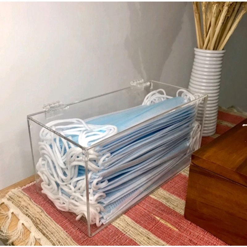 Uk acrylic hinge lid mask box. 21 x 10 x 10 cm / multi-purpose box ...