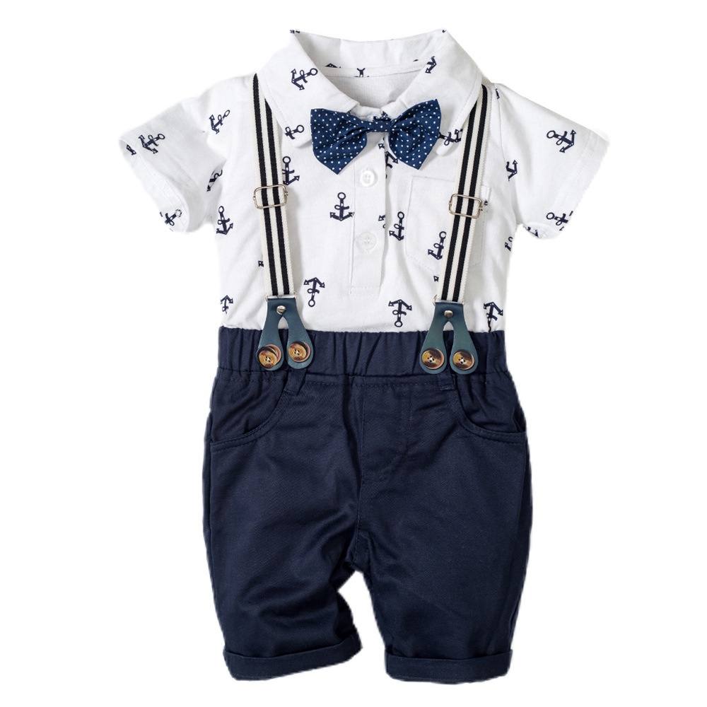 Gentleman Suit Navy Blue Shorts Sailor Anchor Print Onesies for Baby ...