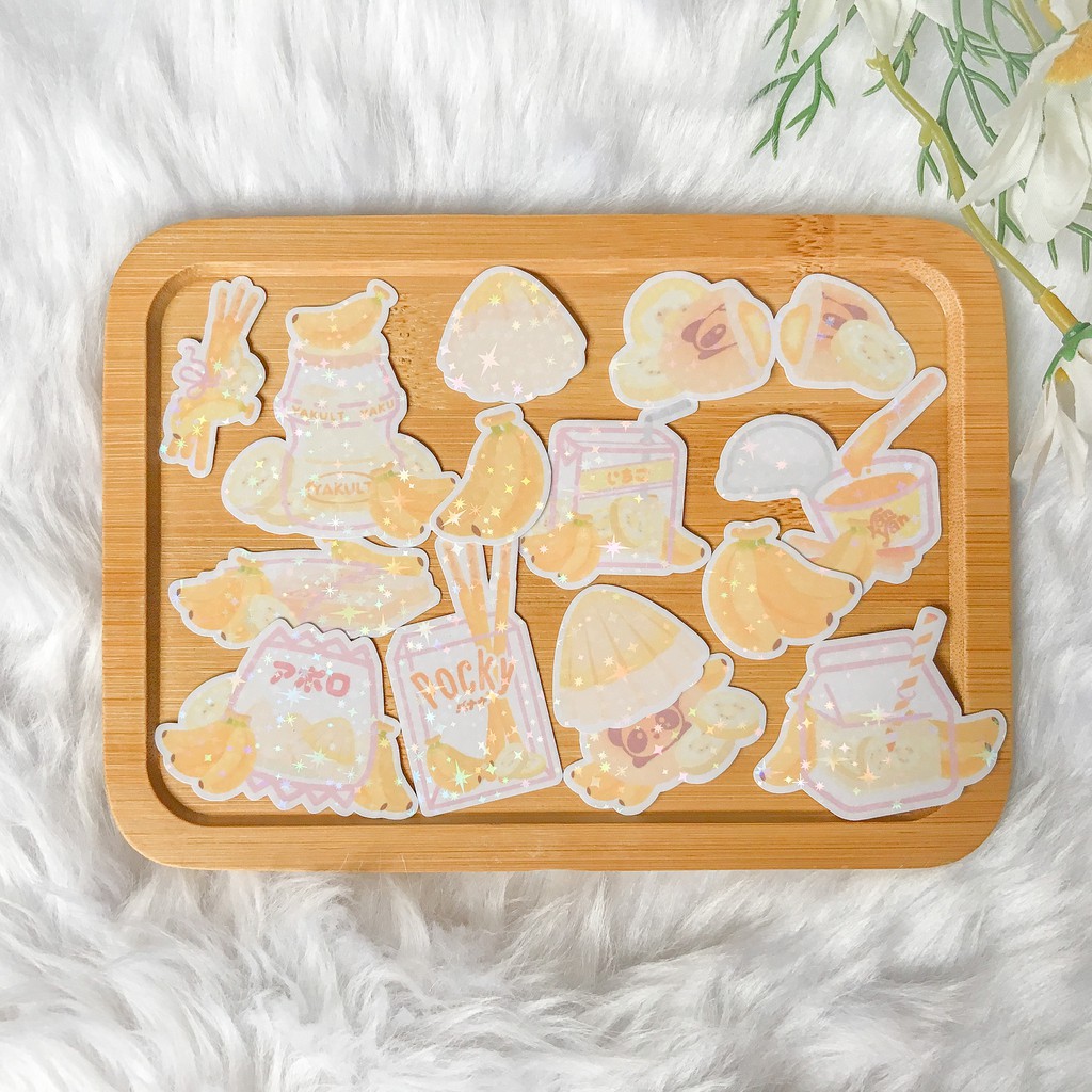 Banana Snacks Die Cut Vinyl Sticker Pack / Sticker Flakes - Cold Holo ...