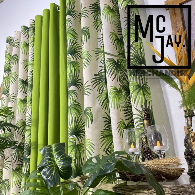 MCJAY - 3in1 Green Palm Leaves Ring Curtain Set (6ft/7ft) - Sold per ...