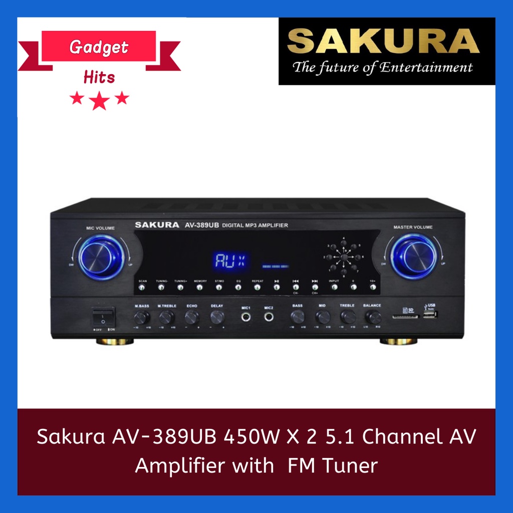 Sakura AV-389UB 450W X 2 5.1 Channel AV Amplifier with FM Tuner, USB/SD ...