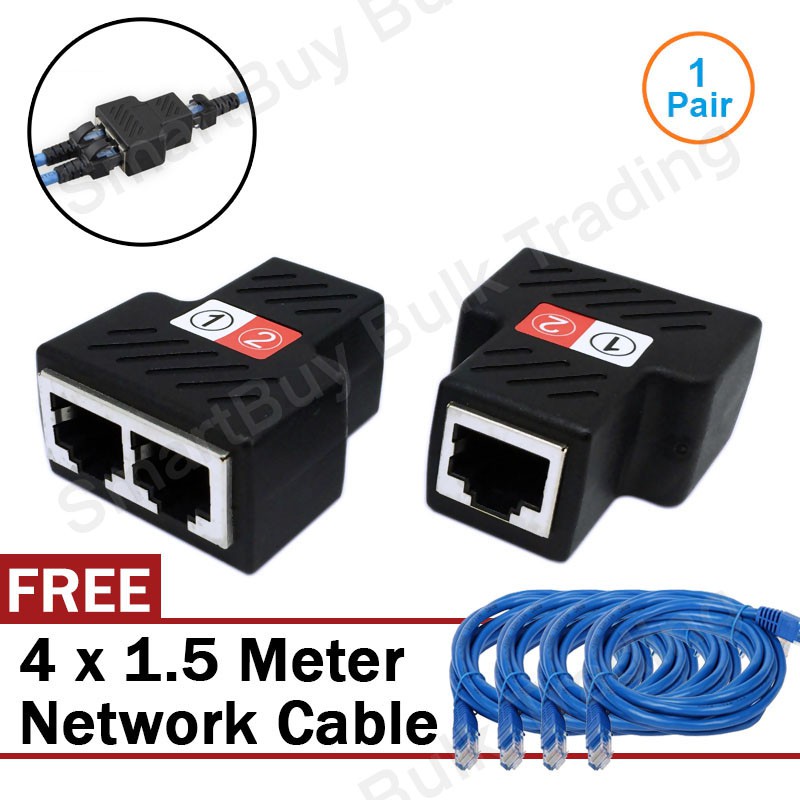 1 to 2 Ways Dual RJ45 Ethernet Network LAN Cable Sharing Splitter Kit ...