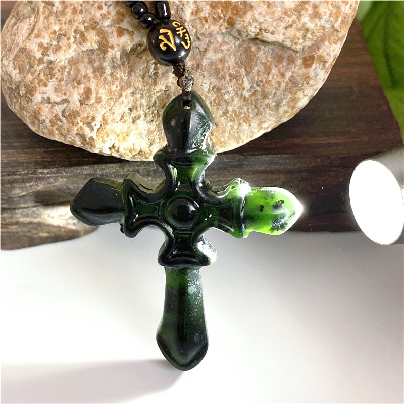 The New ink green jade cross Pendant necklace Men's and women's Classic ...