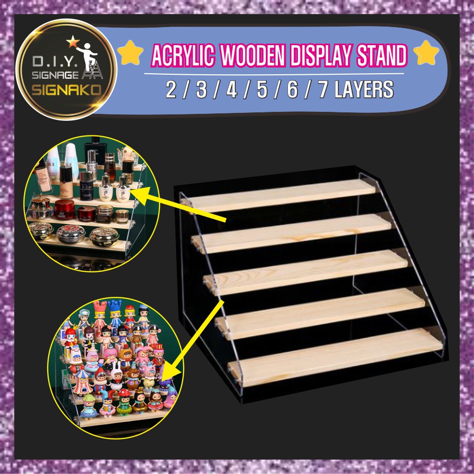 2-7 tier Acrylic Wooden Display Rack / Riser Wood Figure Stand Perfume ...