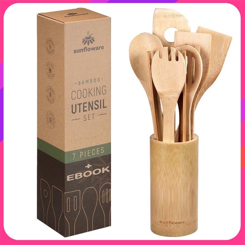 7 in 1 Eco Friendly-Bamboo Kitchen Utensil Set Tool Kitchenware (Bamboo ...