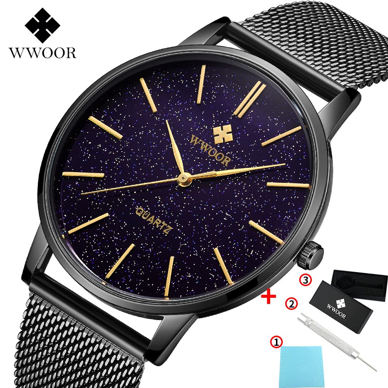 Wwoor Watch For Men Starry Sky Quartz Waterproof Stainless Steel Mesh ...