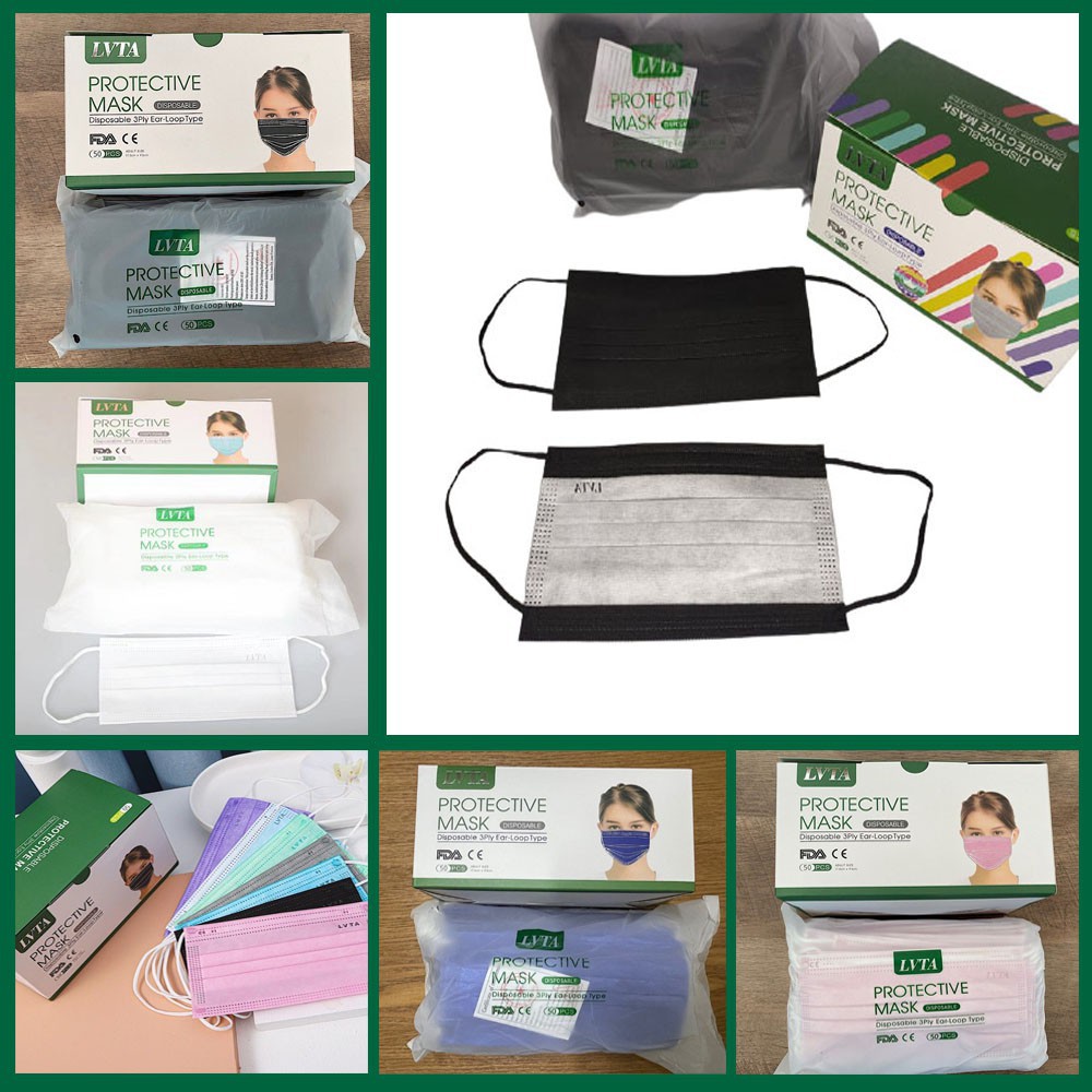 Face Mask 50pcs Colored Disposable Black 3ply Protective Mask Surgical ...