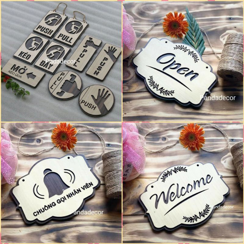Wooden Board decor Wall Stickers, push, push, push Pull, Toilet Super ...
