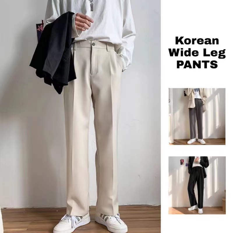 GK# Korean Wide Leg Pants for Men 3 Colors Slacks Trouser Pants ...