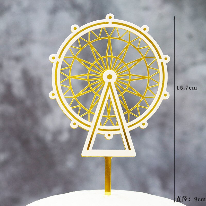 Gold Ferris Wheel Acrylic Happy Birthday Cake Topper Castle Birthday ...