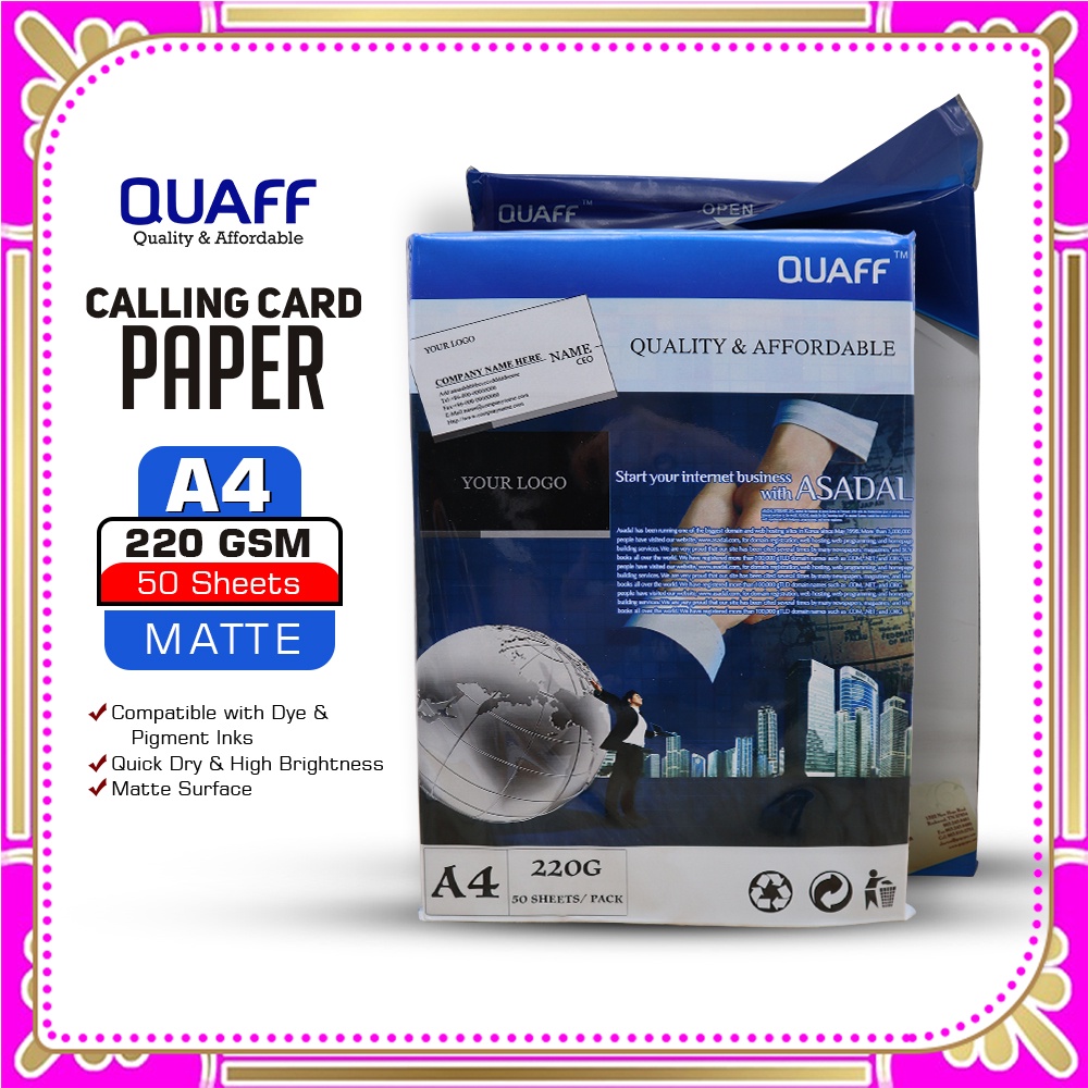 QUAFF Calling Card Paper 220GSM // 250GSM A4 size (50sheets per pack ...