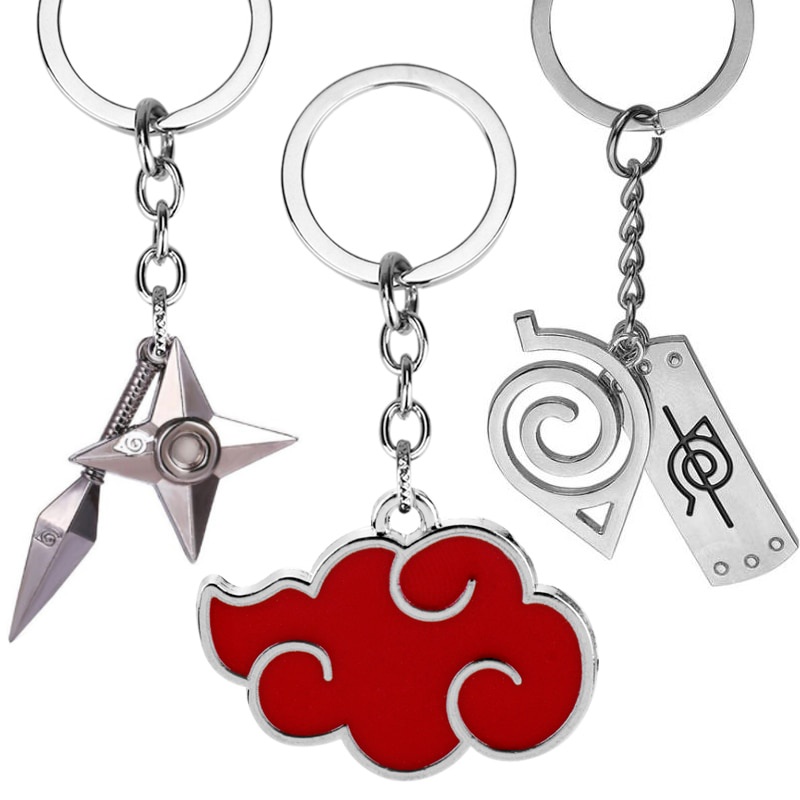 Naruto Keychain Konoha Symbol Akatsuki Red Cloud Keyrings Anime Trinket ...