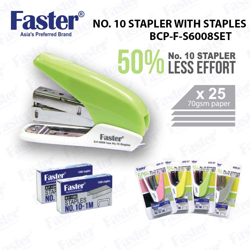 Faster BCP-F-S6008SET 50% Less Effort No. 10 Stapler with Staples Included (1 Set/Pack) | Shopee ...