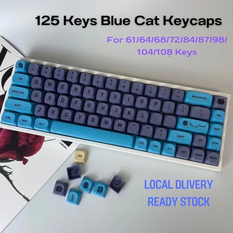 125 Key Blue Cat Keycaps PBT Keycap MA Profile 9mm For Mechanical ...