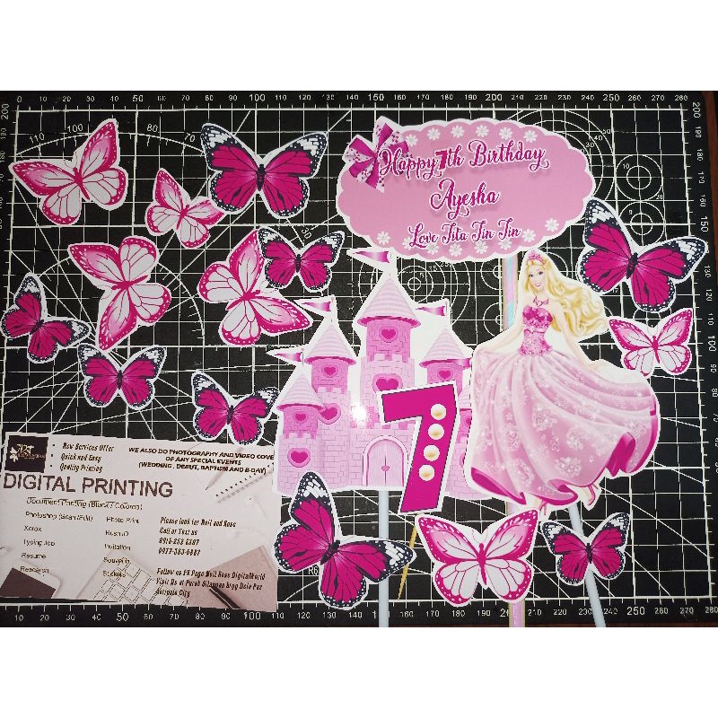 customized photo Printed cake toppers barbie Pink princess and castle ...