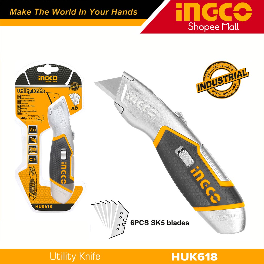 Ingco HUK618 Industrial Utility Knife Zinc Alloy Shell 61x19mm with ...