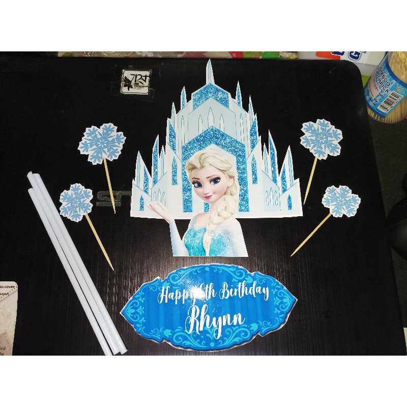 customized photo Printed Elsa and Castle Blue Frozen Cake Toppers ...