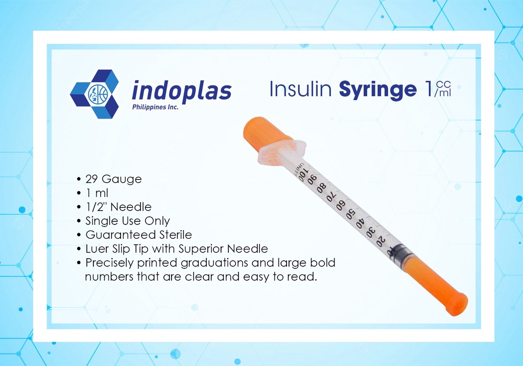Indoplas Insulin Syringe 1cc/1ml 29G x 1/2" - 1 Piece | Shopee Philippines