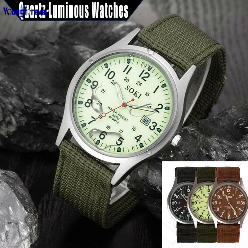 SOKI Men's Canvas Nylon Luminous Watches Casual Fashion Quartz Sport ...