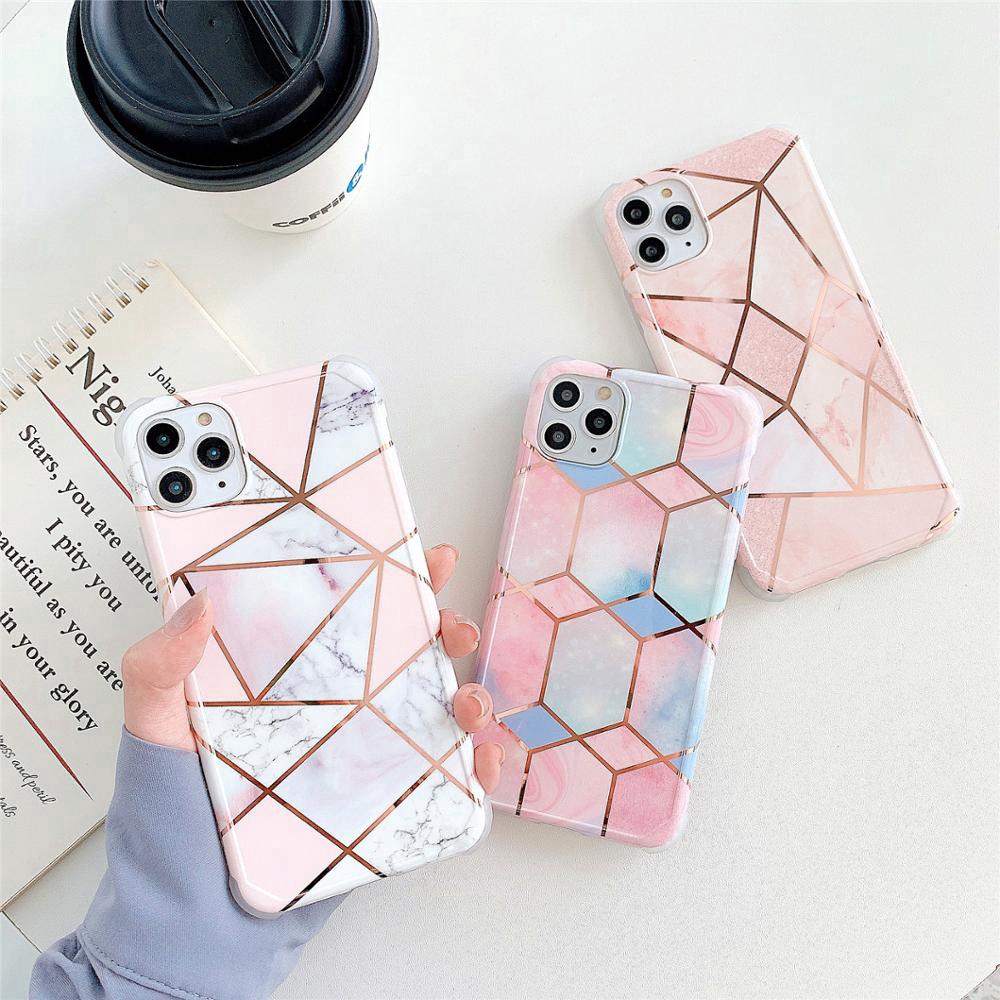Luxury Shockproof Plating Splicing Marble Phone Case iPhone 12 11 Pro ...