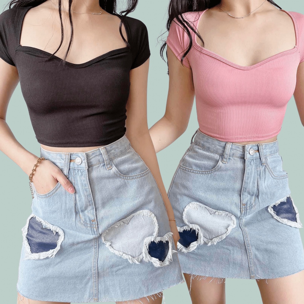 Mika heart neckline crop top ribbed (XS -S) | Shopee Philippines