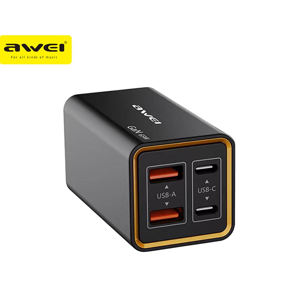 Awei PD24 US Plug GaN 65W High Power Adapter 4 Port Dual USB-A and Type ...