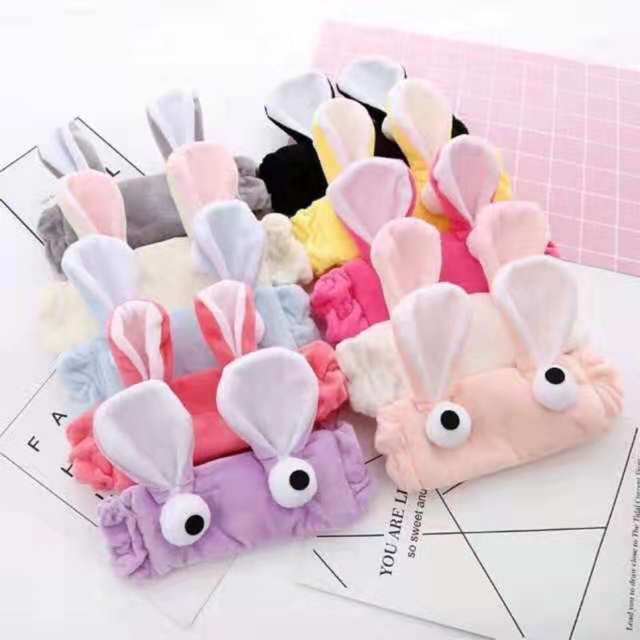 Korean Big Eyes Bunny Ear Turban Facial Washing Hair Turban Garterized ...