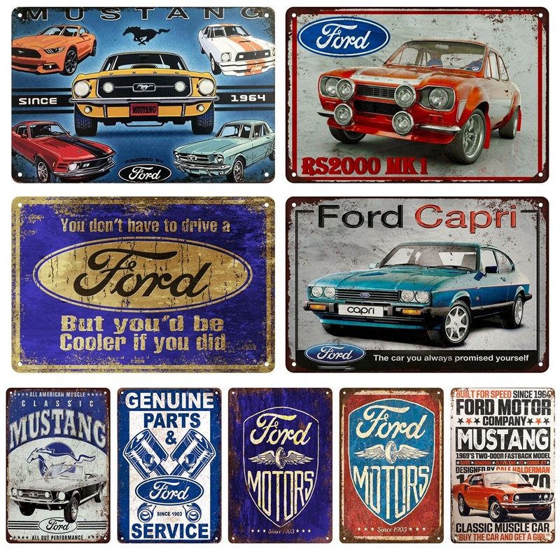 Retro Mustang Ford Cars Metal Sign Garage Tin Sign Plaque Metal Wall ...