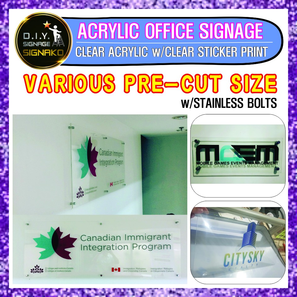 Acrylic Signage Clear Sticker Printing / Office Logo Sign Store ...