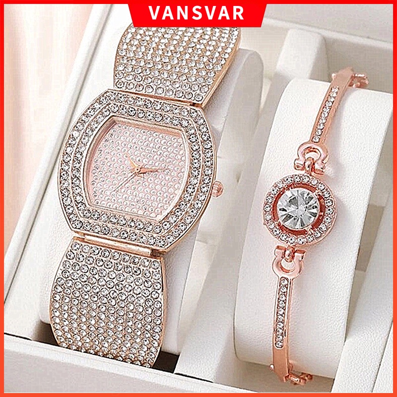 【Watch+Bracelet】Luxury Full Diamond Women Watches Bracelet Set Ladies ...