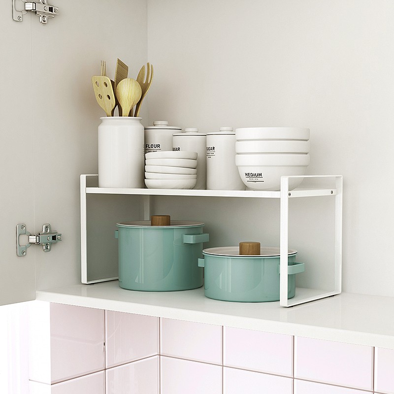 Storage storage kitchen cabinet layered rack shelf table top dish ...