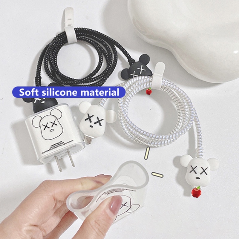 Cartoon Bear Charger Protector/Soft Silicone Charging Cable Protector ...