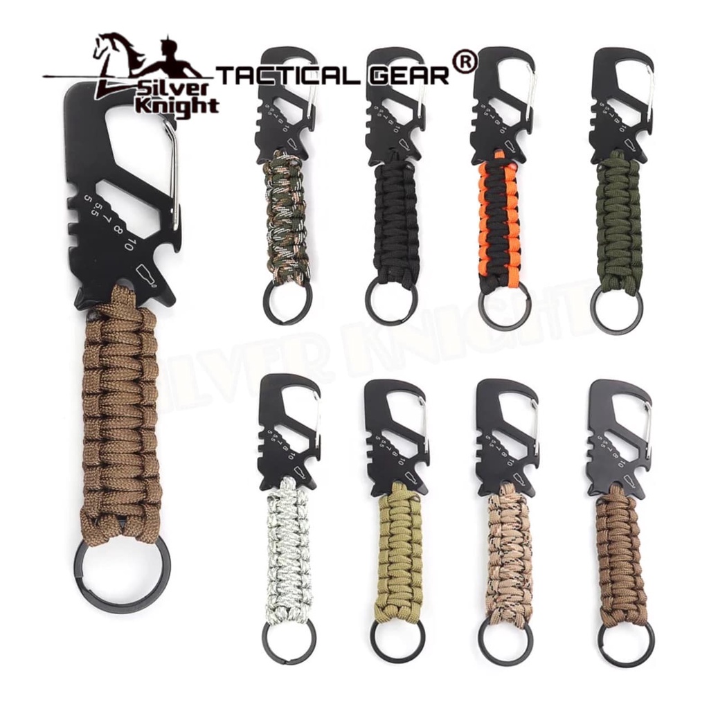 SILVER KNIGHT Multifunctional Tool Paracord Carabiner Keychain Survival ...