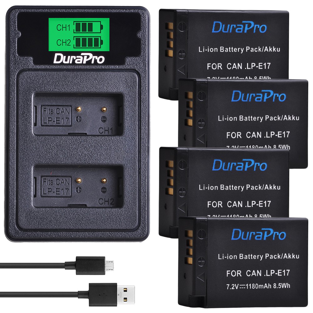 DuraPro 4 x 1180mAh LP-E17 LP E17 Camera Battery + LCD USB Dual Charger ...