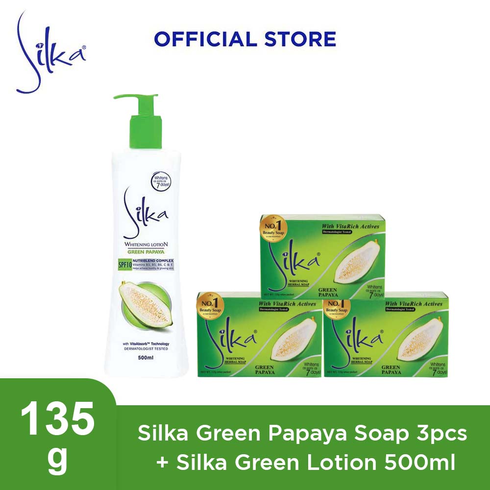 Silka Green Papaya Soap 135g 3pcs + Silka Green Lotion 500ml | Shopee ...